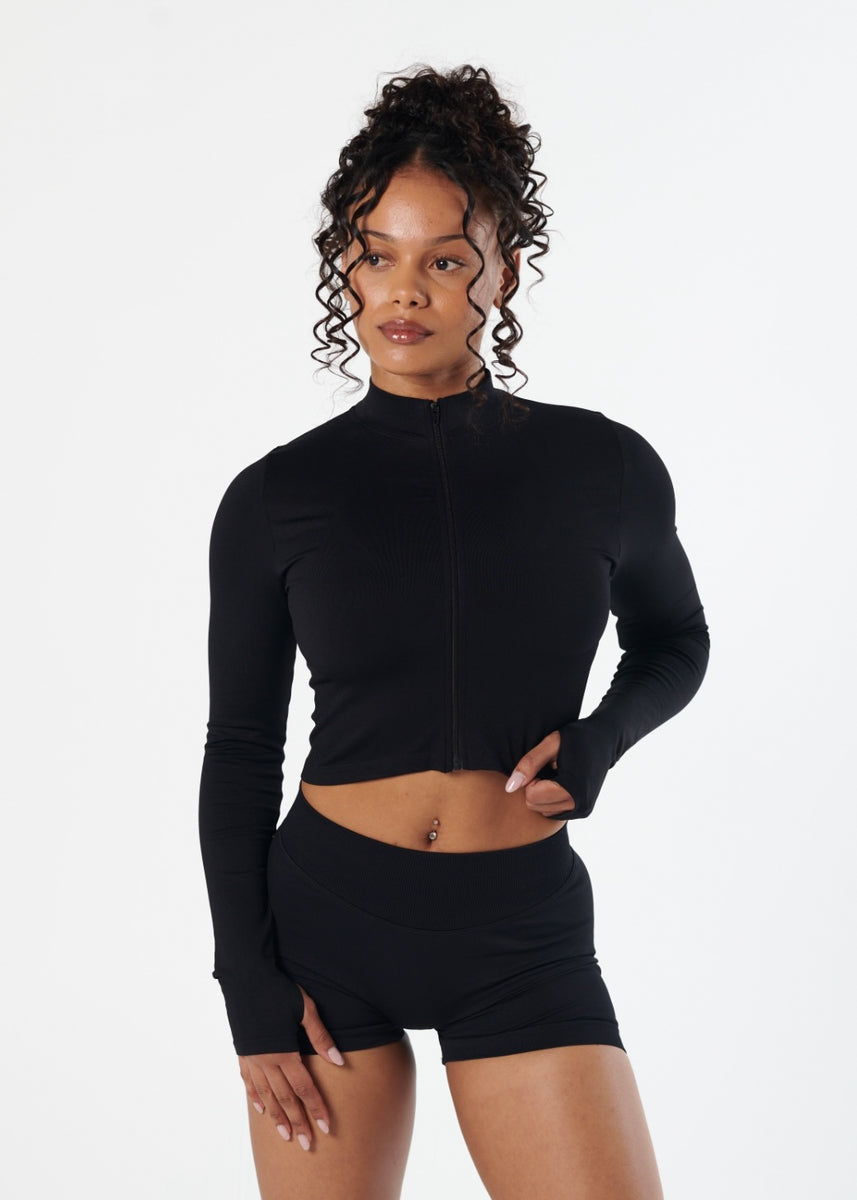 SIGNATURE SEAMLESS ZIP - LIQUORICE – Velocity Activewear