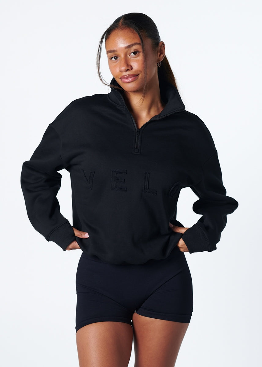 VELO FLEECE QUARTER ZIP - BLACK – Velocity Activewear