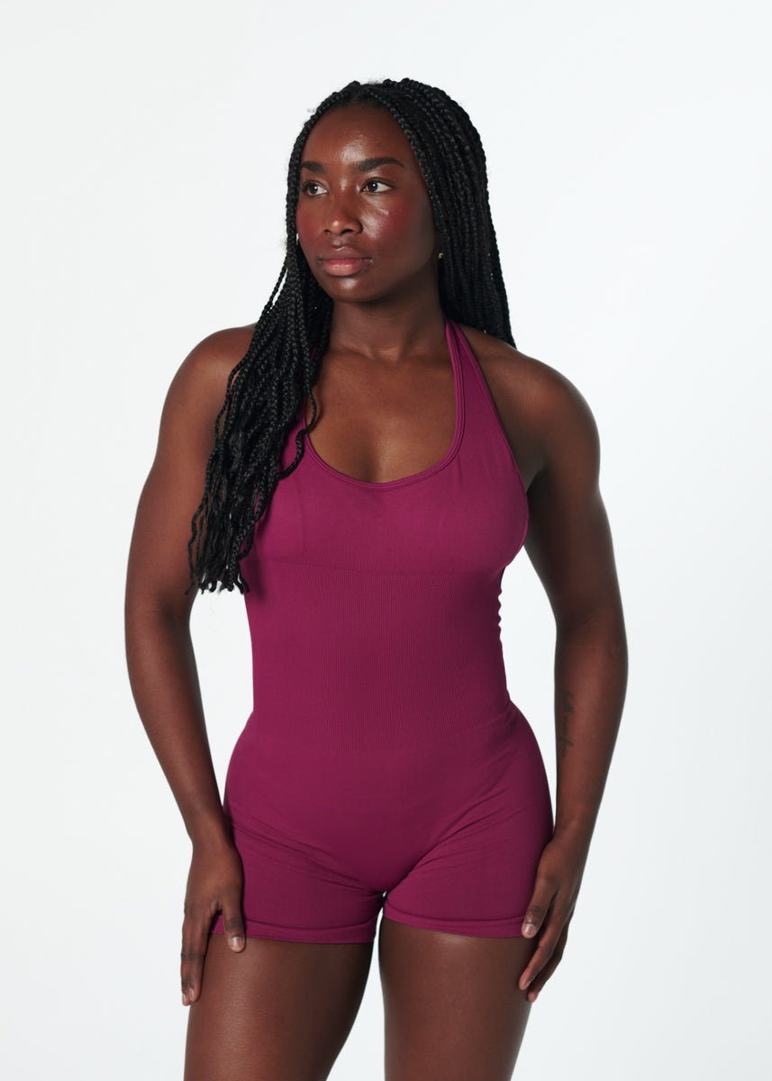 SIGNATURE SCRUNCH ONE PIECE - BERRY – Velocity Activewear